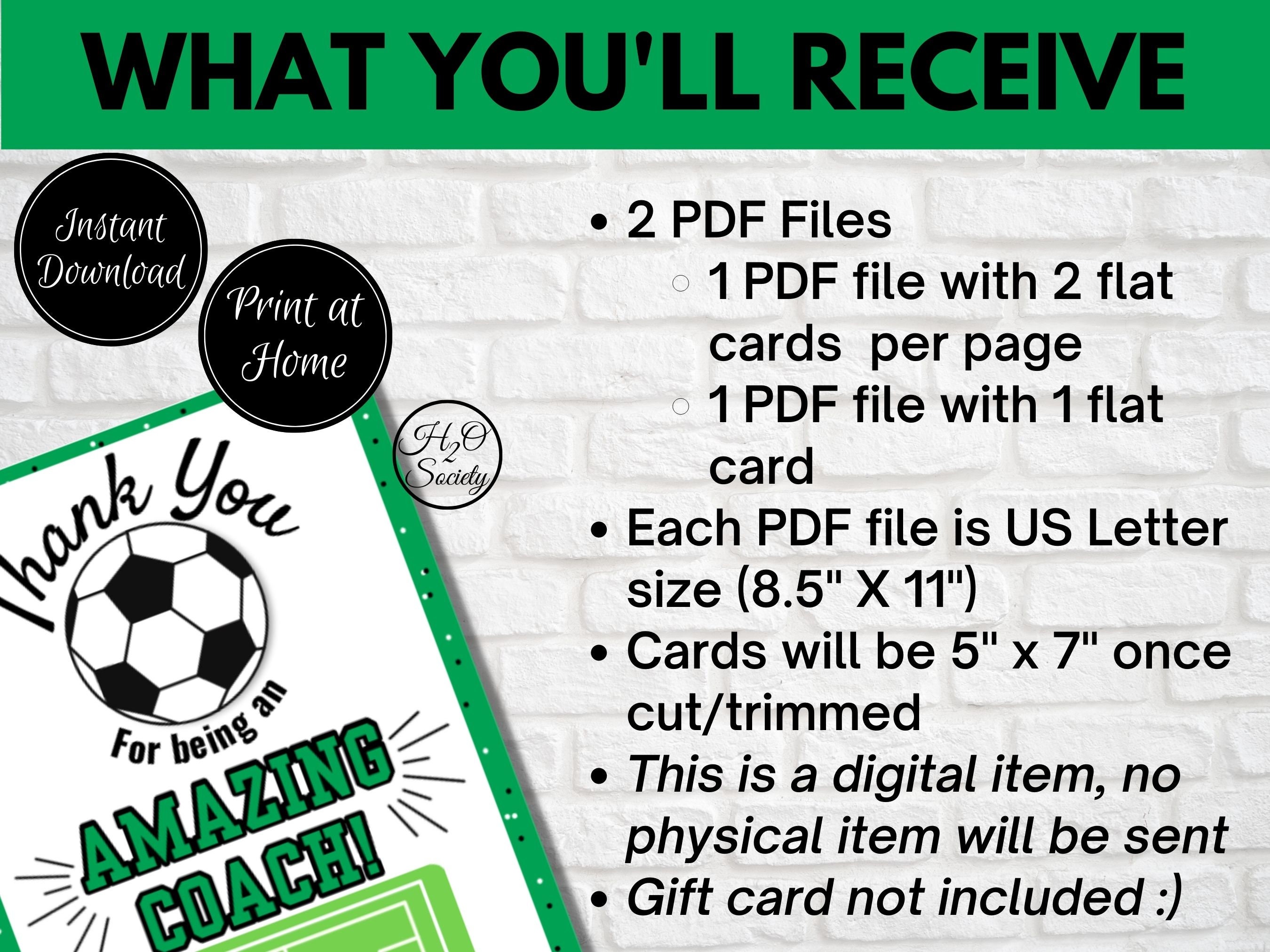 Soccer Coach Thank You Card, Gift Card Holder, Coach Appreciation ...
