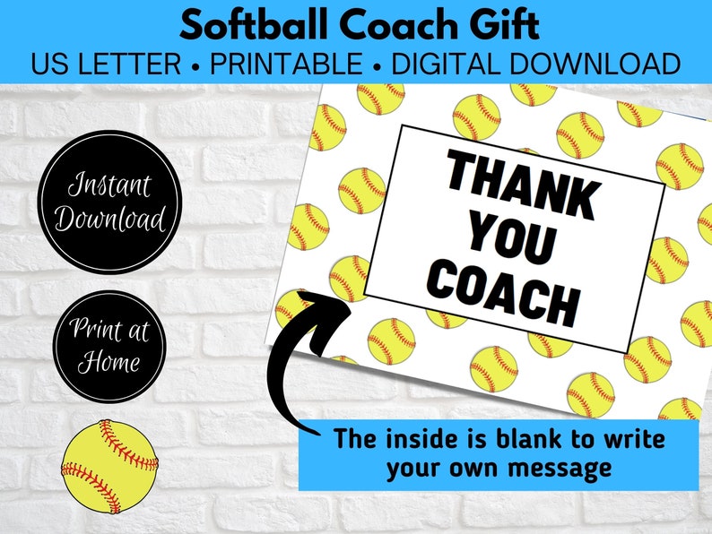 Softball Thank You Coach, Softball Coach Gift, Coach Appreciation ...