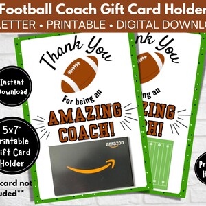 Football Coach Thank You Card, Gift Card Holder, Coach Appreciation ...
