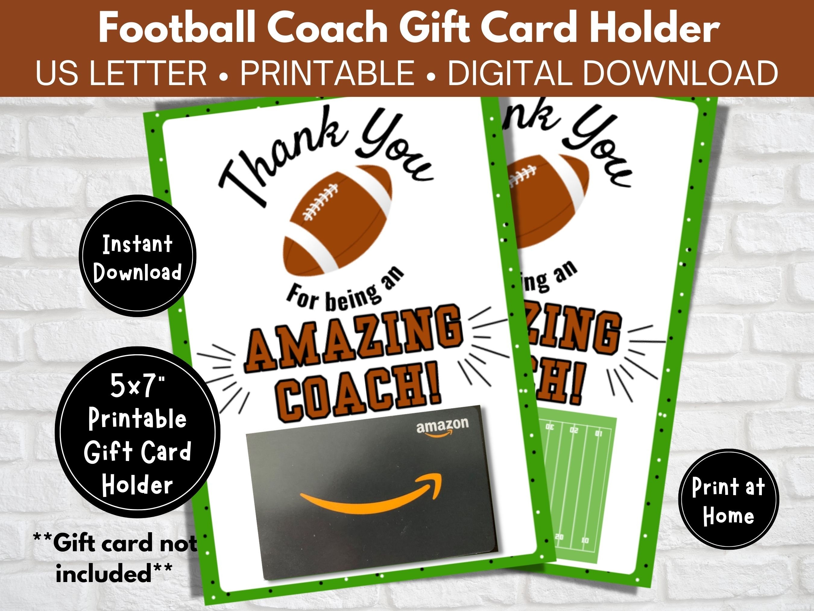Football Coach Thank You Card, Gift Card Holder, Coach Appreciation ...