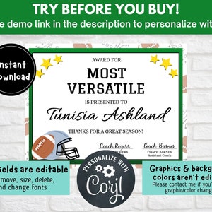 Editable Football Award Certificates, Award Ceremony Certificates, End ...