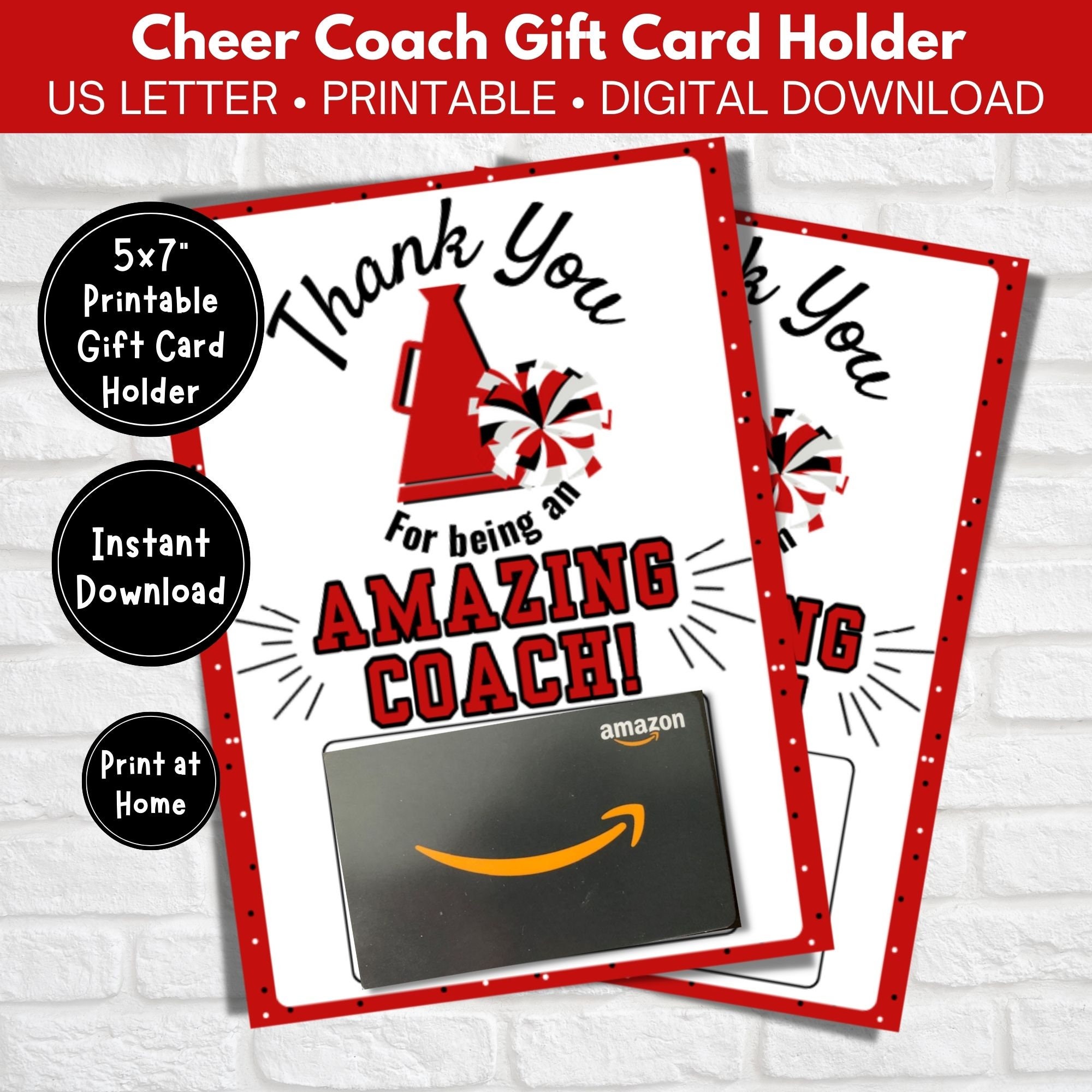 Cheer Coach Thank You Card, Gift Card Holder, Coach Appreciation, Cheer ...