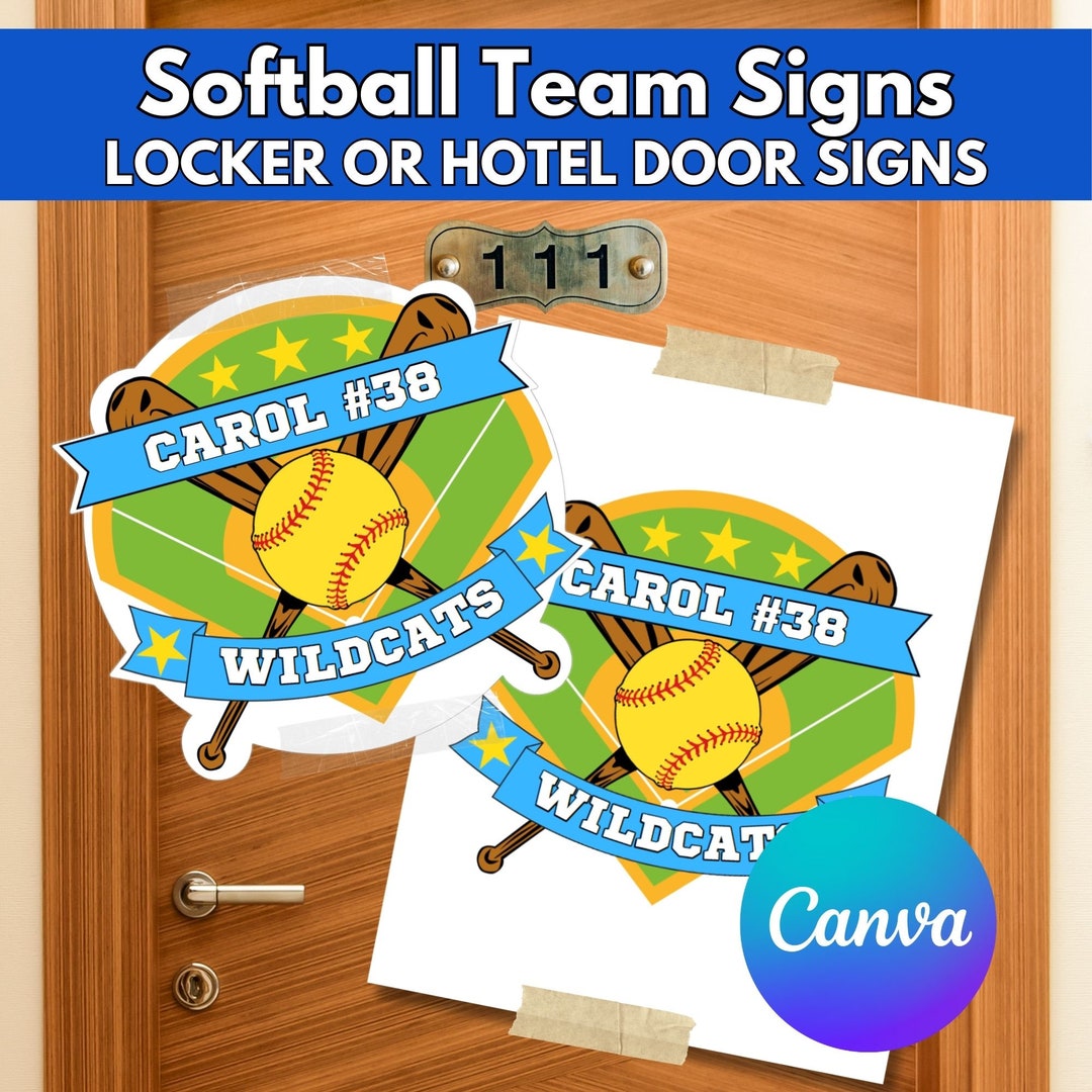 Softball Door Sign, Canva Template, Locker Decoration, Softball Tags ...