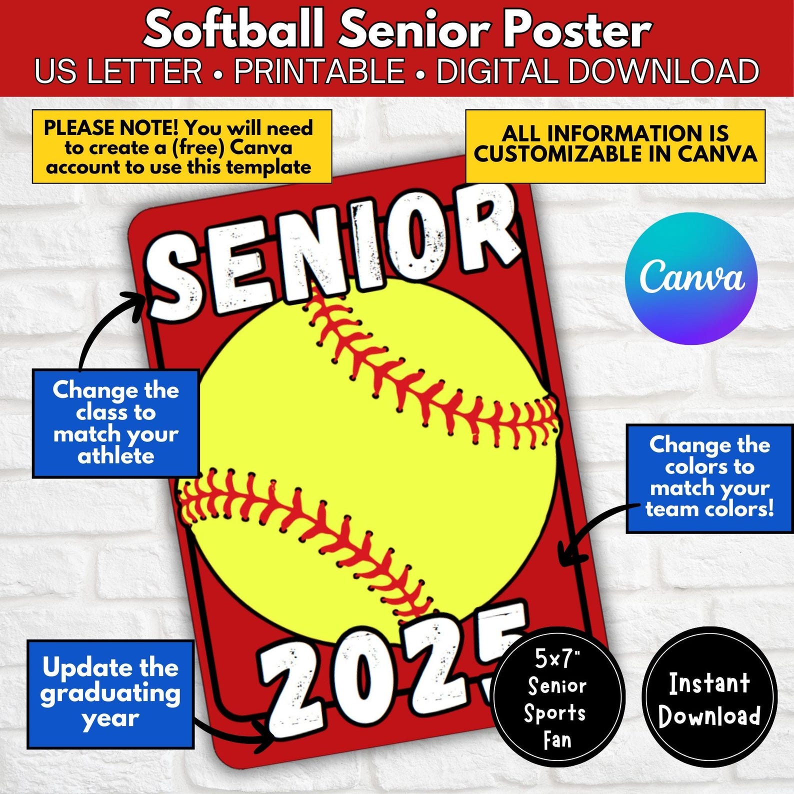 Editable Softball Poster, Senior Fan, Softball Gift, Senior Night ...