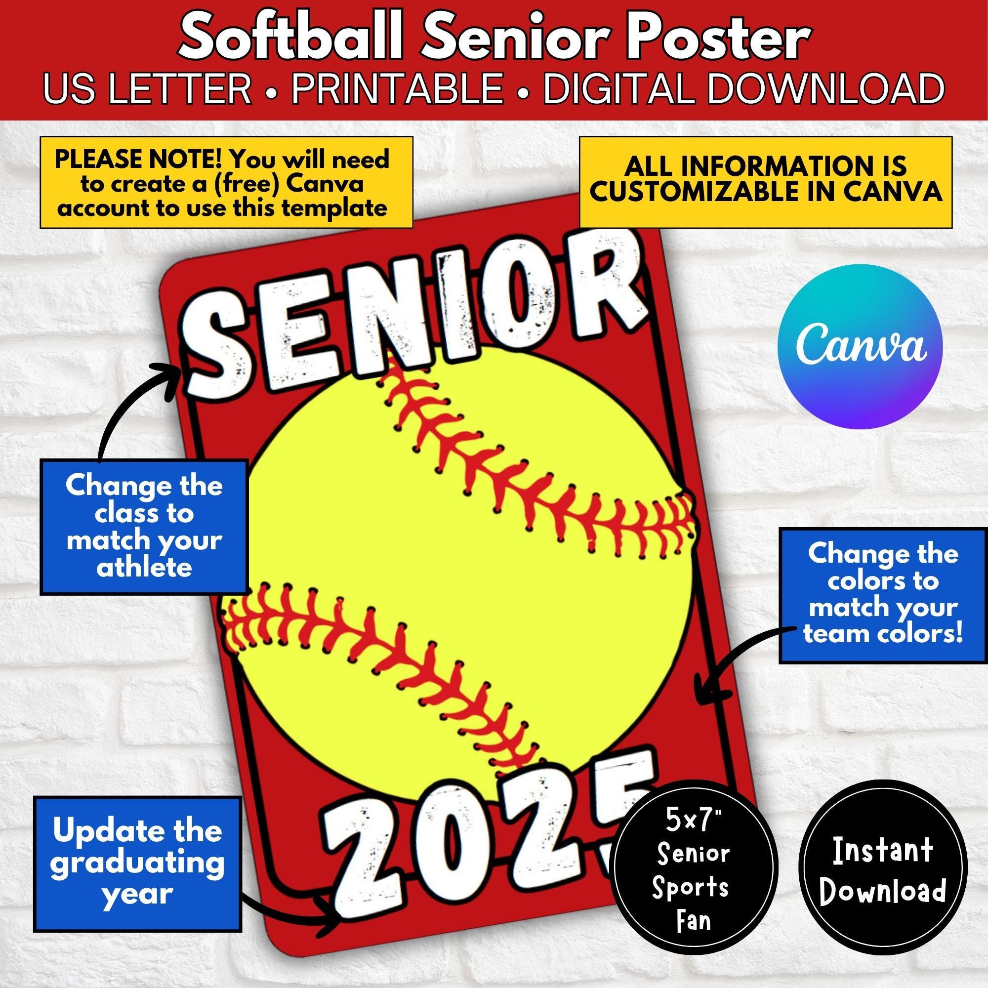 Editable Softball Poster, Senior Fan, Softball Gift, Senior Night ...