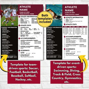 Athlete Profile Sheet, Athlete Digital Profile Card, College Recruiting ...