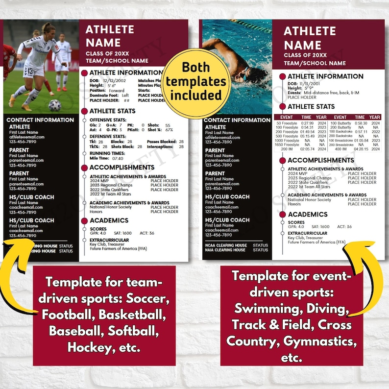 Athlete Profile Sheet, Athlete Digital Profile Card, College Recruiting ...