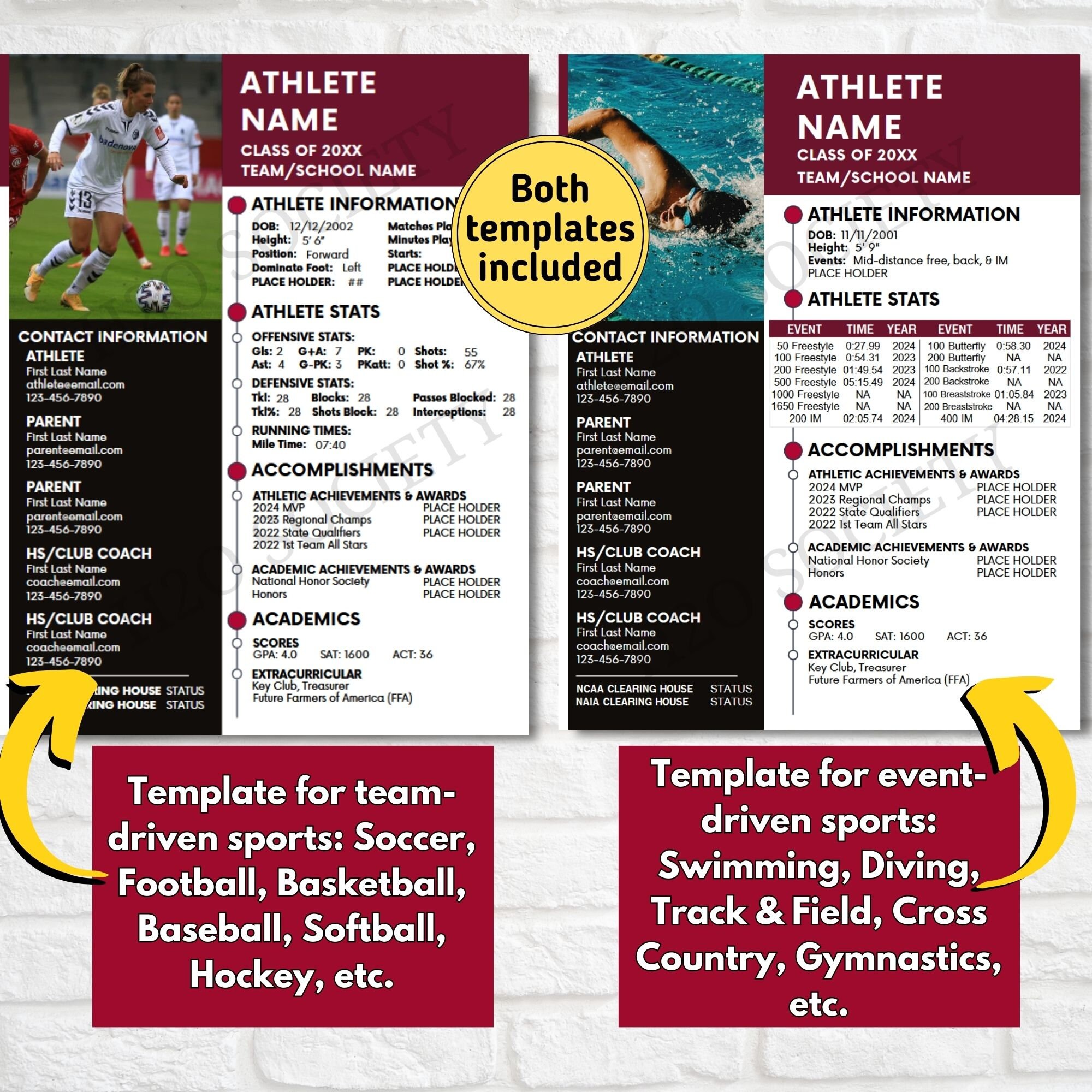 Athlete Profile Sheet, Athlete Digital Profile Card, College Recruiting ...