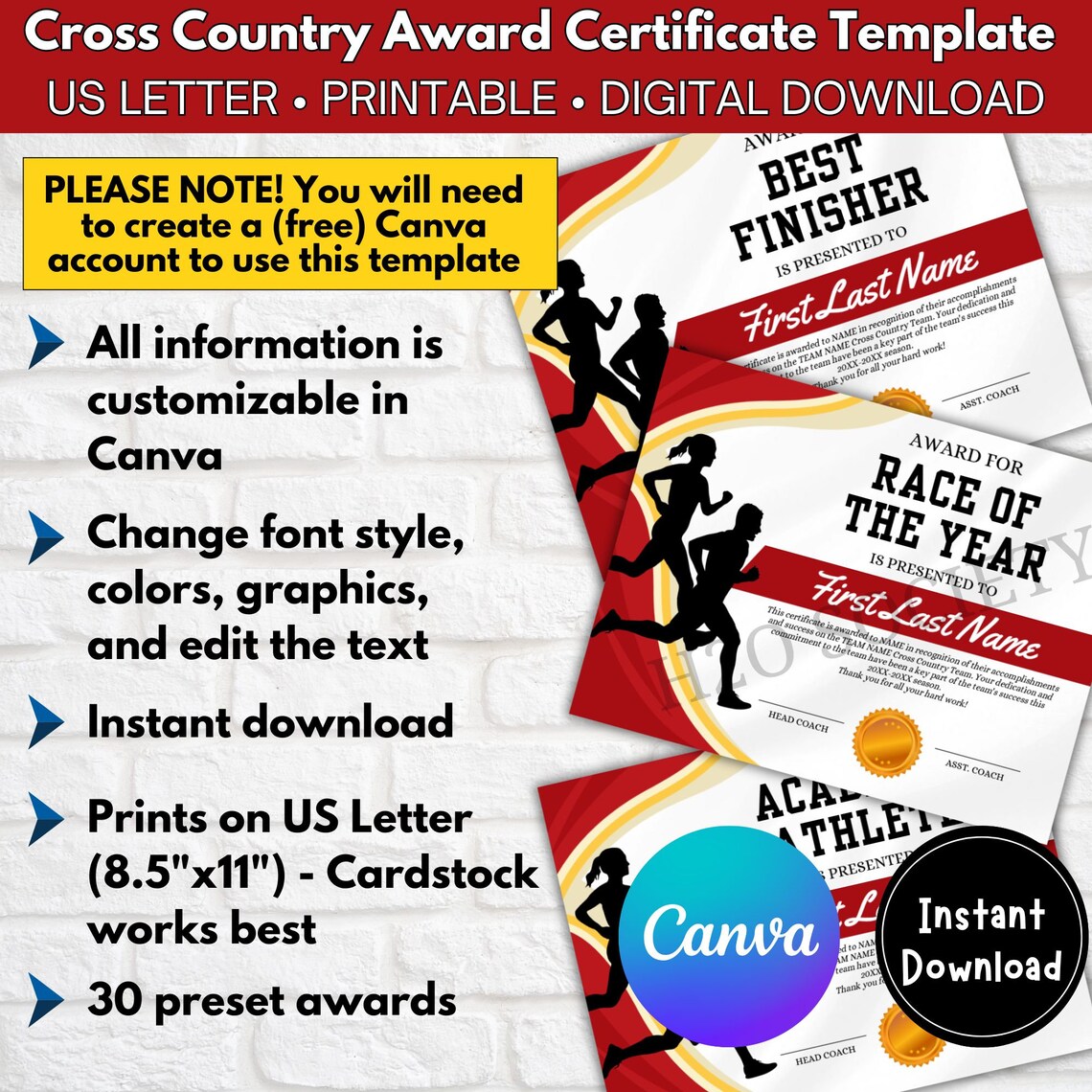 Editable Cross Country Certificates, Canva Template, Certificate ...