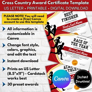 Editable Cross Country Certificates, Canva Template, Certificate ...