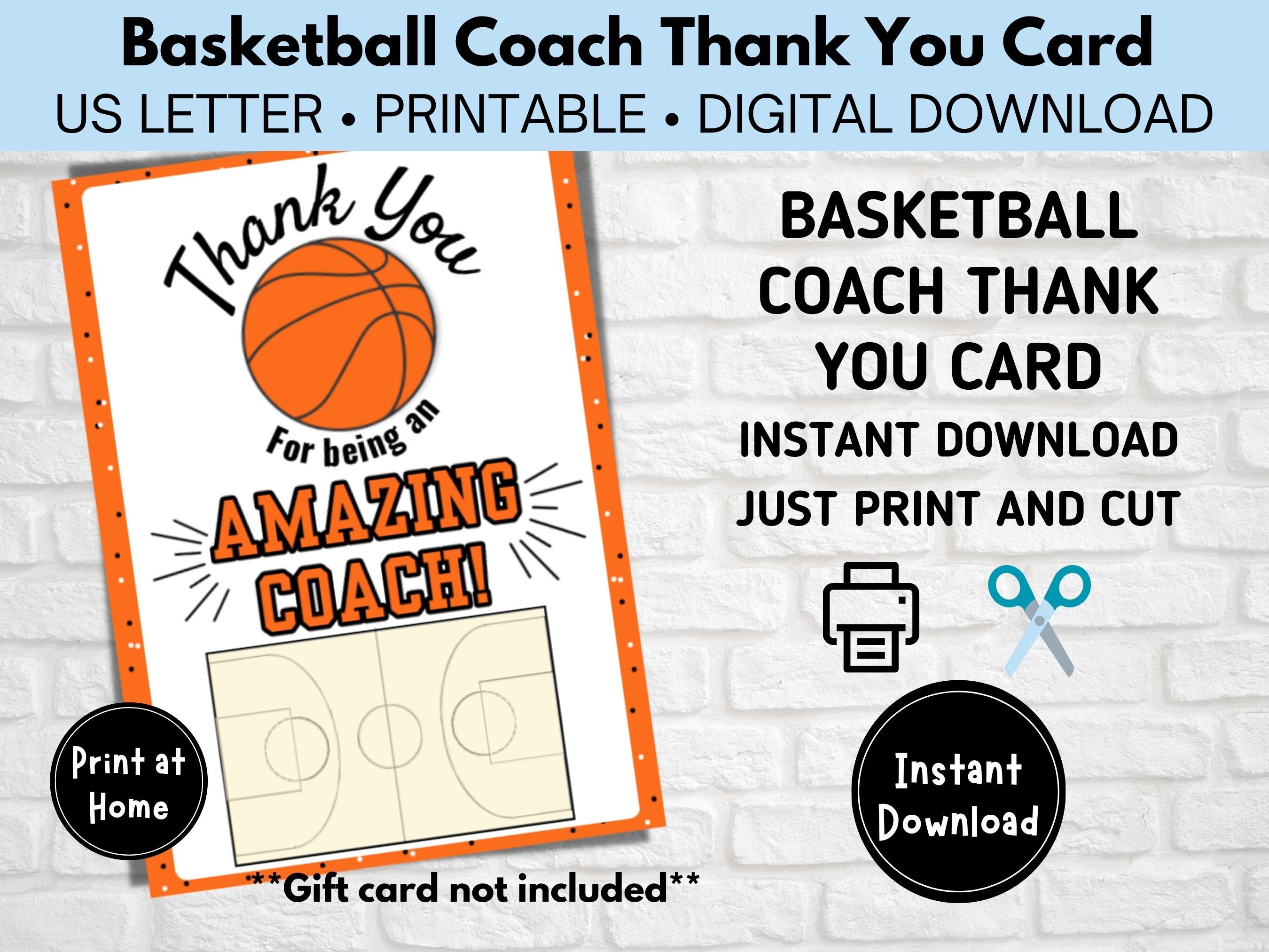 Basketball Coach Thank You Card, Gift Card Holder, Coach Appreciation ...