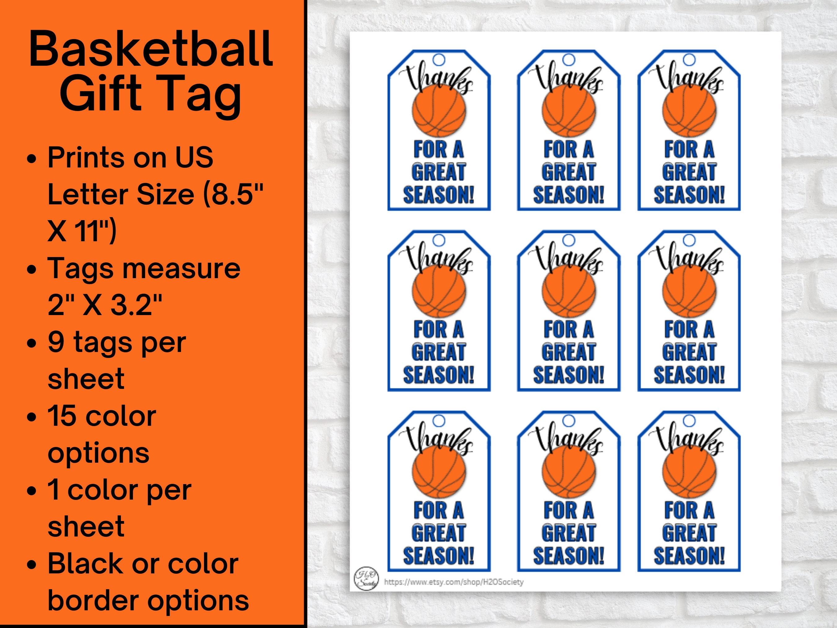 Basketball Gift Tags, Printable Sports Thank You Tag, Basketball End of ...