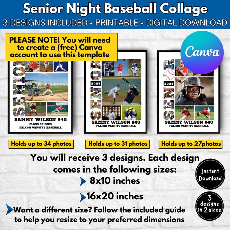 Baseball Photo Collage, Senior Poster, Senior Night Graduation Gift ...
