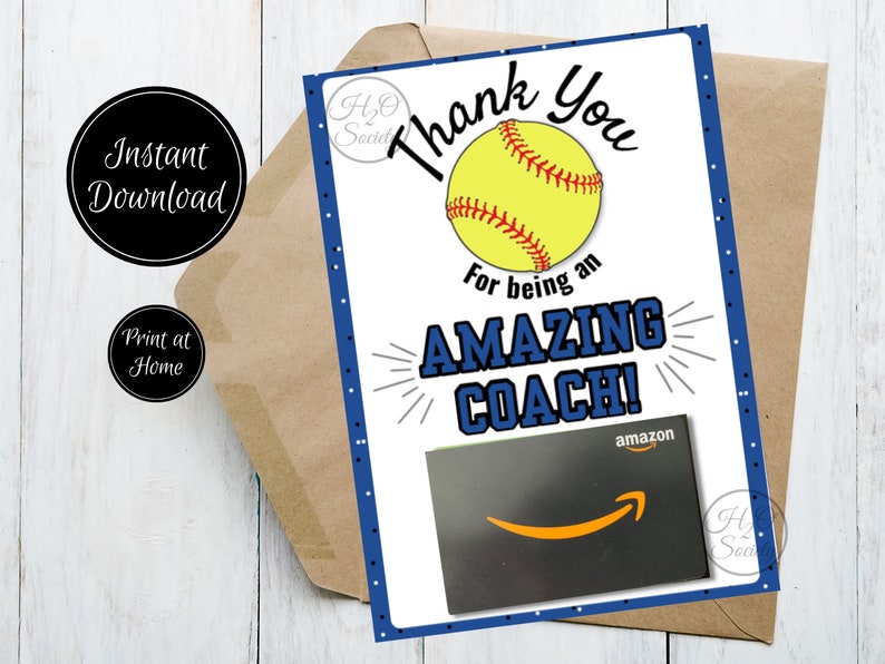 Softball Coach Thank You Card, Gift Card Holder, Coach Appreciation ...