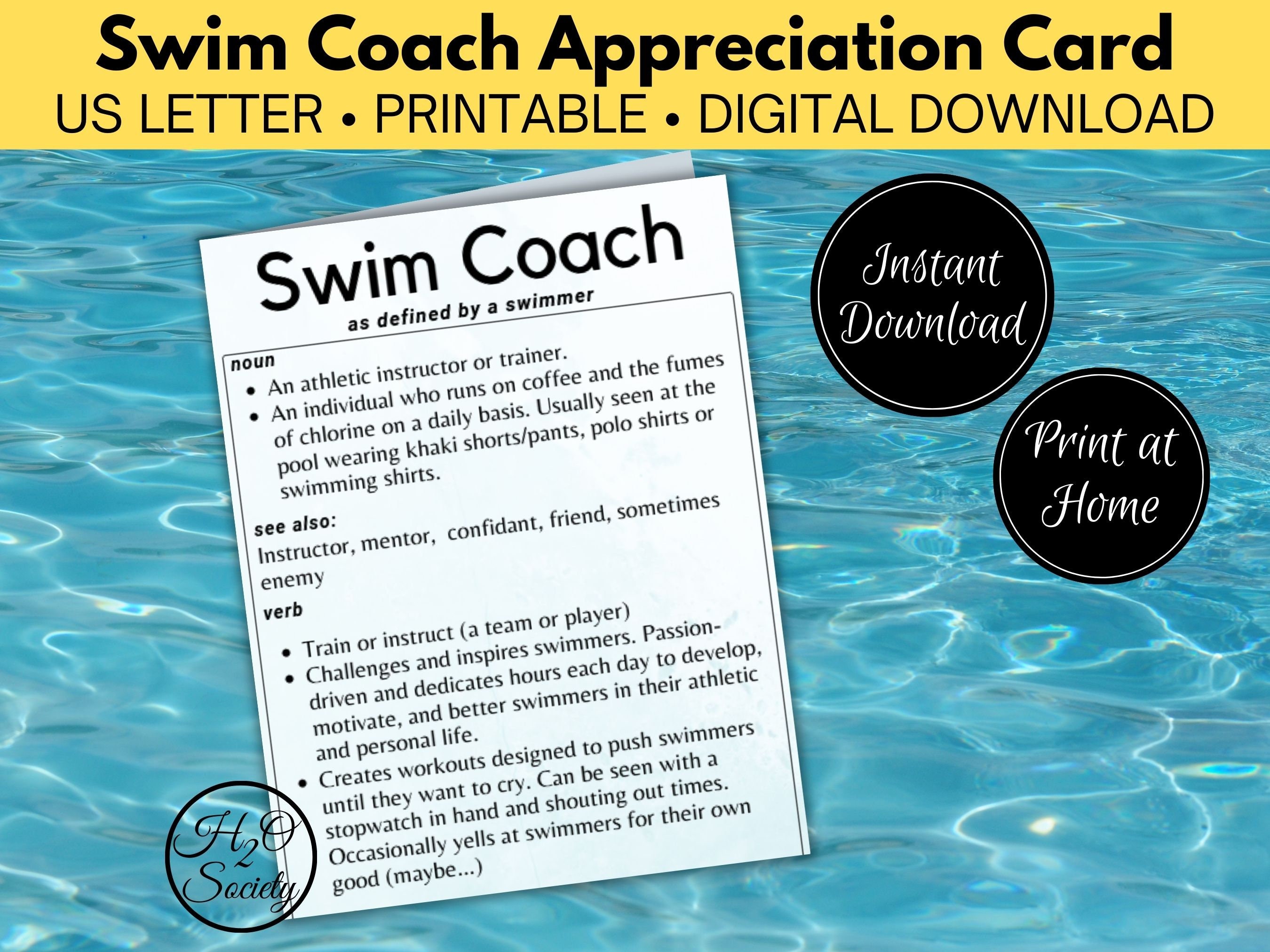 Swim Coach Thank You Card, Swim Coach Gift, Coach Appreciation Card ...