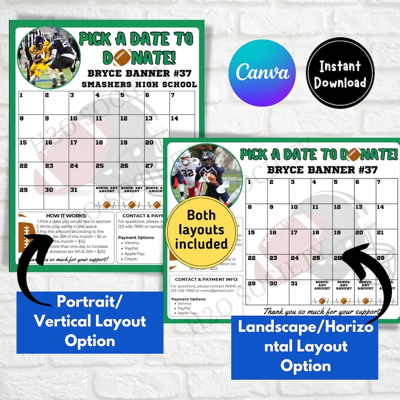 Editable Football Calendar Fundraiser Template, Pick a Date to Donate ...