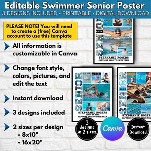 Swimmer Photo Collage, Senior Poster, Senior Night Graduation Gift ...
