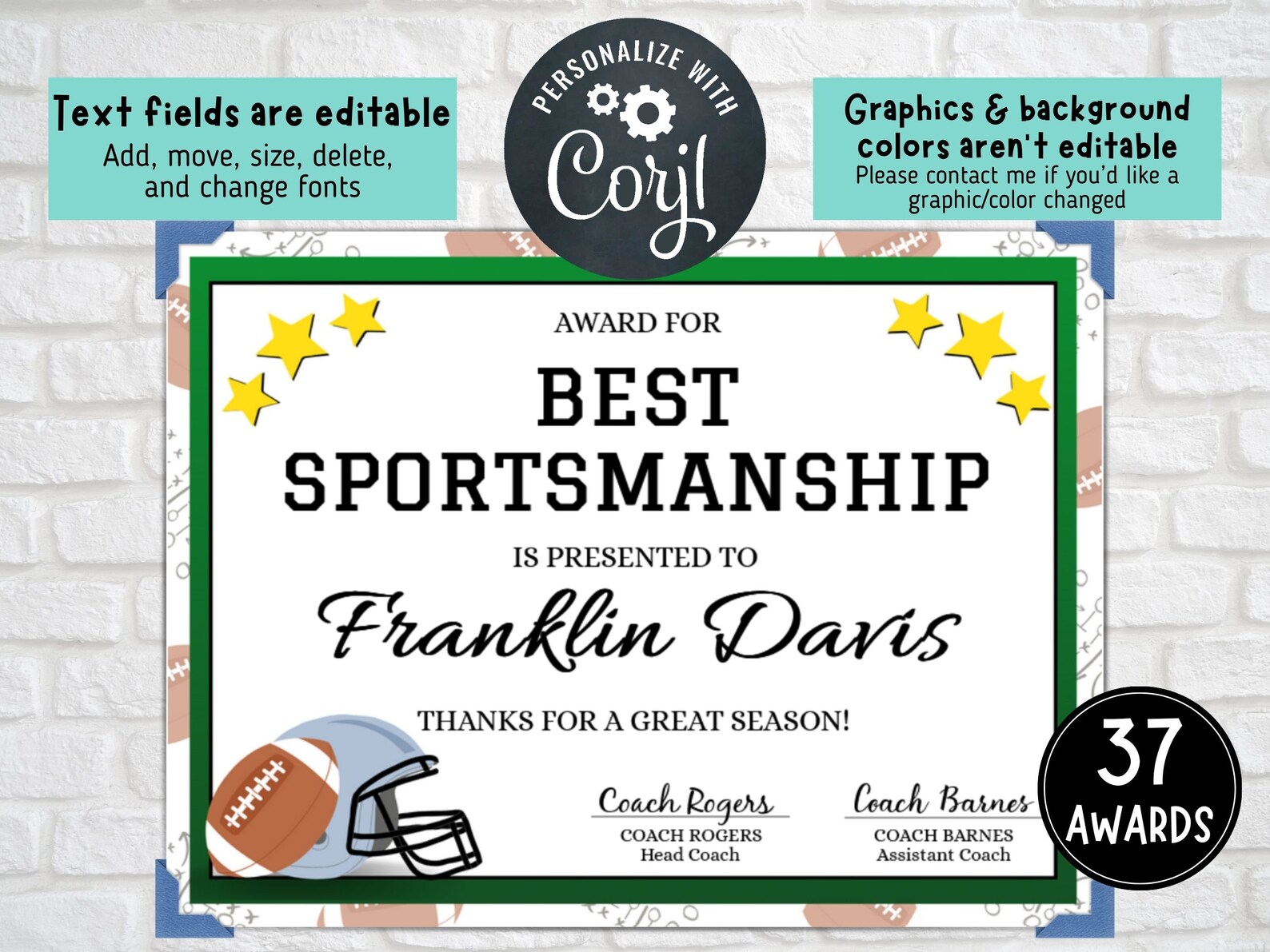 Editable Football Award Certificates, Award Ceremony Certificates, End ...