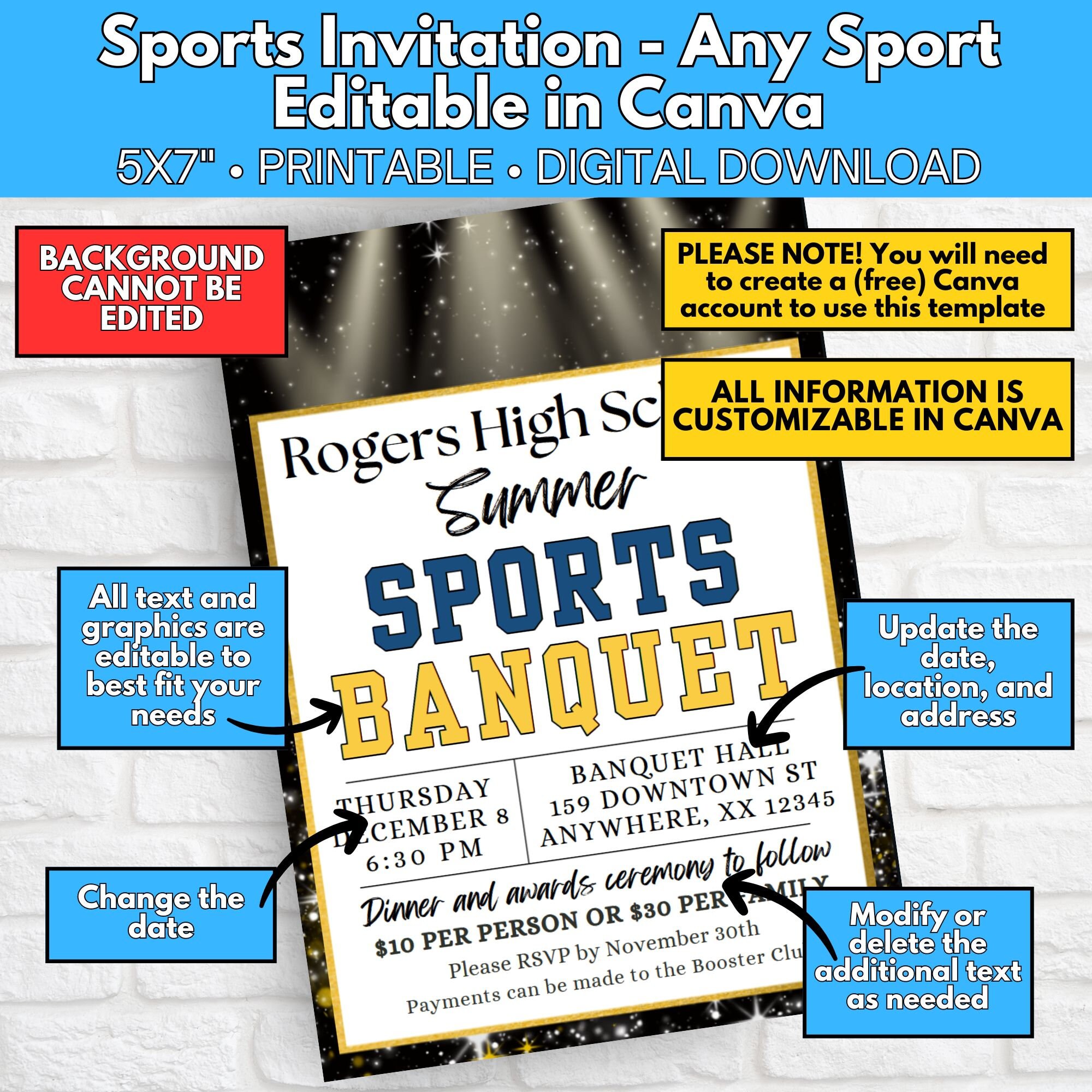 Editable Sports Banquet Invitation Template, All Sports, Team Party ...