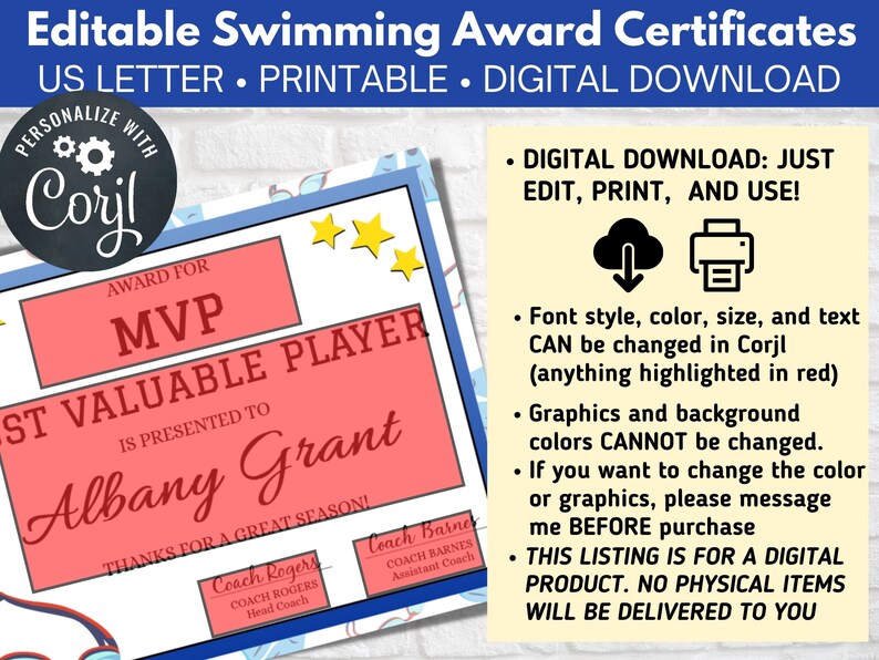 Editable Swimming Award Certificates, Award Ceremony Certificates, End ...