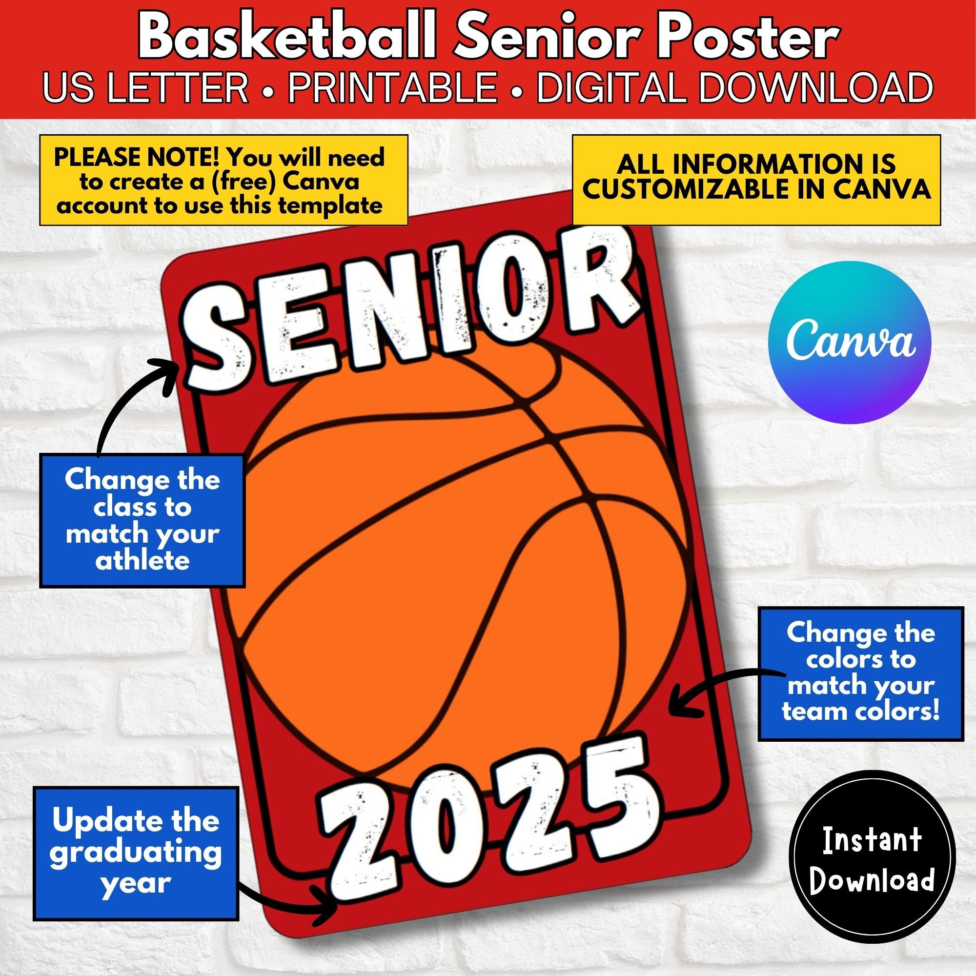 Editable Basketball Poster, Senior Fan, Basketball Gift, Senior Night ...