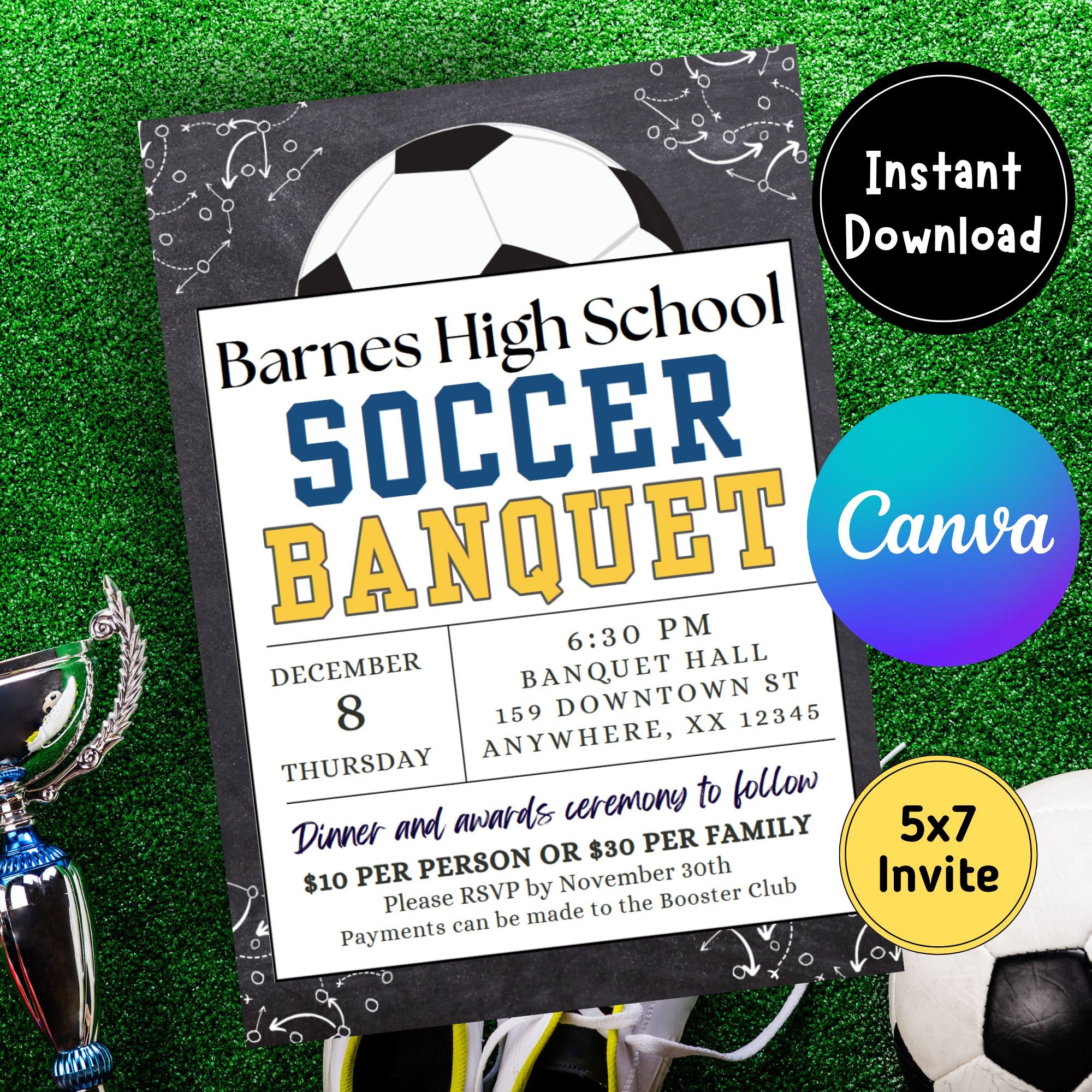 Editable Soccer Banquet Invitation Template, Team Party, End of Season ...