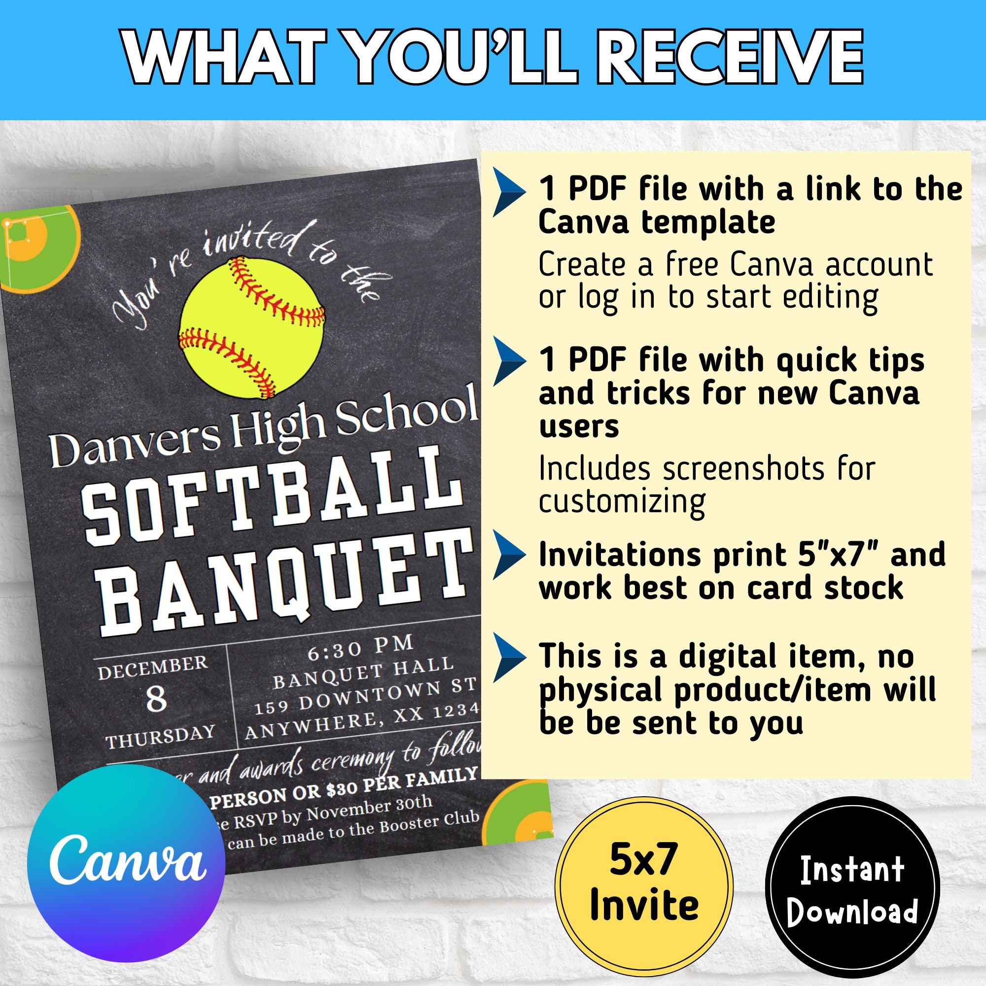 Editable Softball Invitation Template, Team Party, End of Season ...
