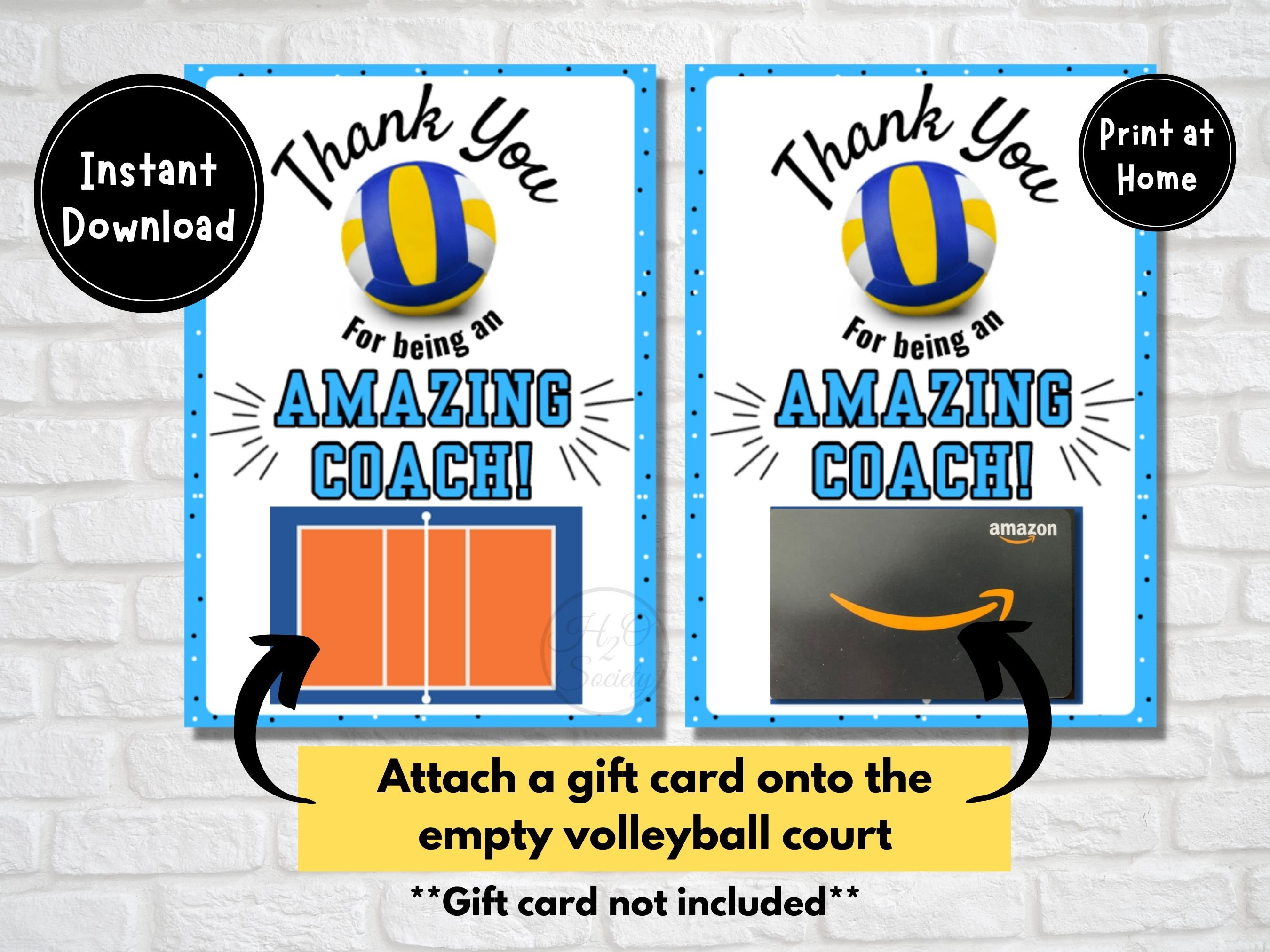 Volleyball Coach Thank You Card, Gift Card Holder, Coach Appreciation ...