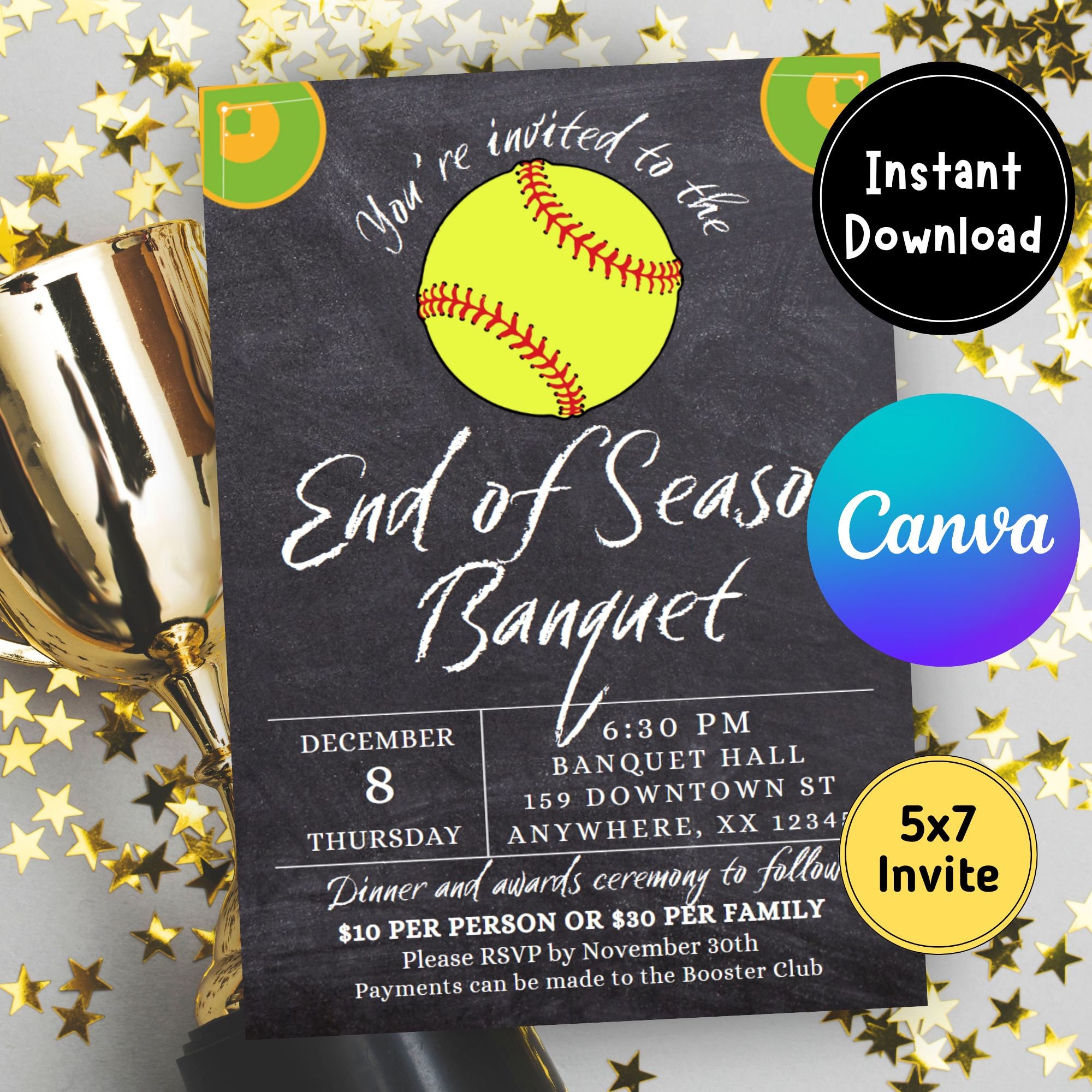 Printable Softball Invitation Template, Team Party, End of Season ...