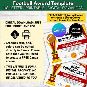 Editable Football Award Certificates, Canva Template, Certificate ...