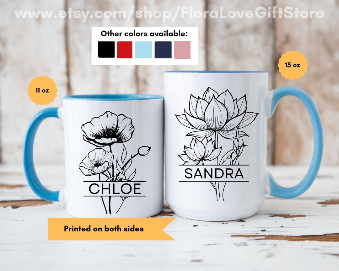 Personalized Birth Flower Gift Mug Custom Flower Month Coffee Cup ...
