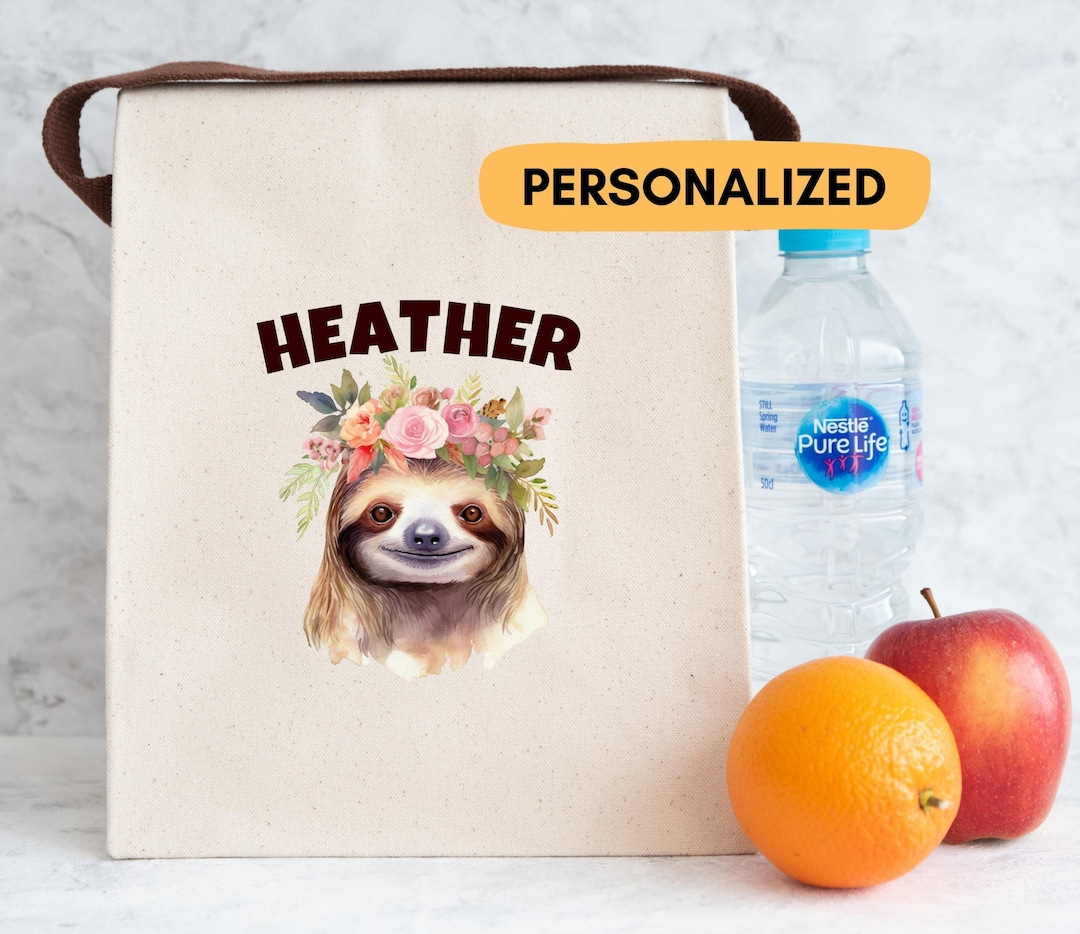Custom Sloth Gift, Canvas Lunch Bag, Back to School, Cute Sloth Lover ...