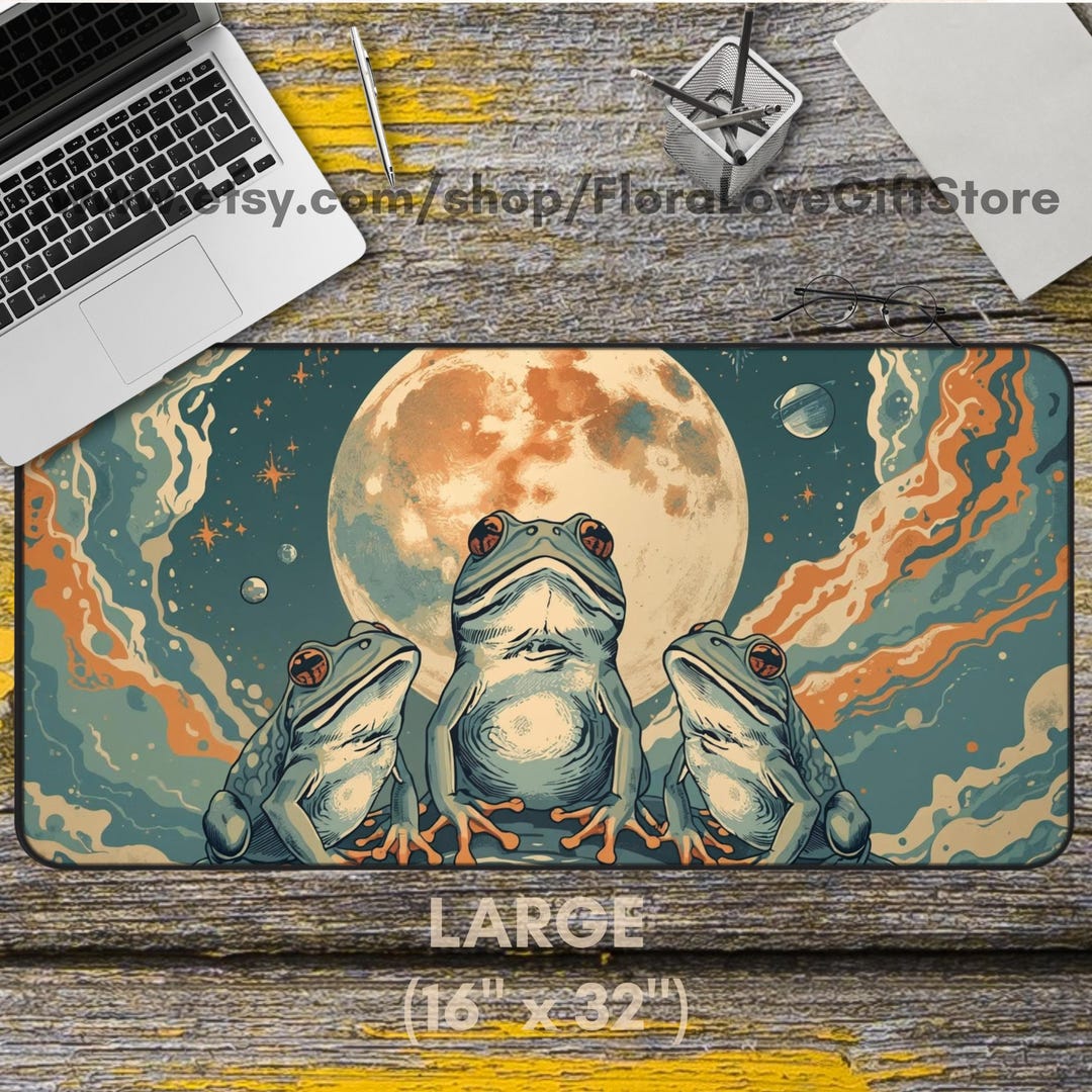 Frogs in Space Desk Mat - Office Decor, Gamer Mats, Unique Frog Lover ...