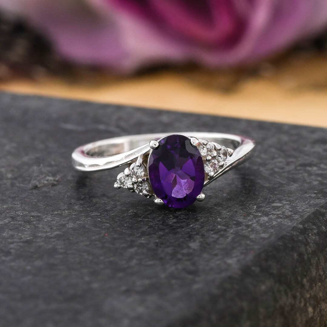 Amethyst Oval Ring, Natural Amethyst, Engagement Ring, Purple Amethyst ...