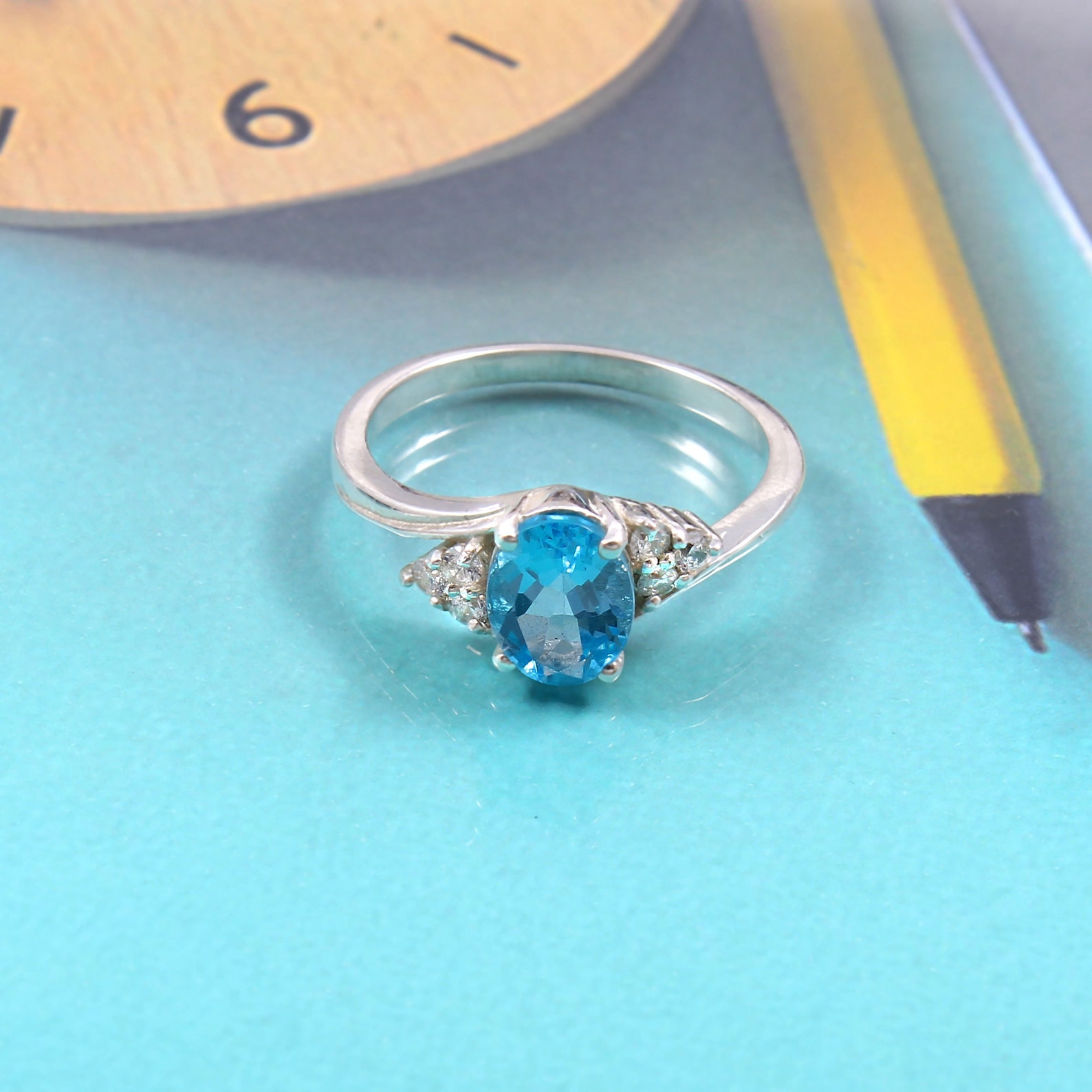 Swiss Blue Topaz Engagement Ring 925 Sterling Silver Ring | Etsy