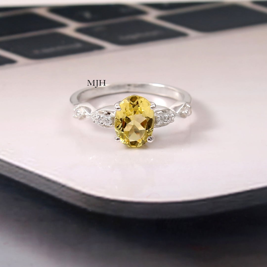 Natural Heliodor Ring, Women Helidor Ring , Halo Ring, Silver Helidor ...