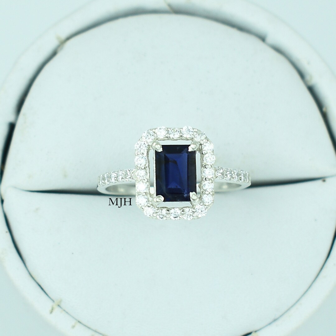 Iolight Ring, Octagon Cut Blue Gemstone, Blue Iolight Ring, Genuine ...