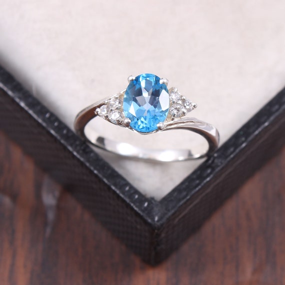 Swiss Blue Topaz Engagement Ring 925 Sterling Silver Ring | Etsy