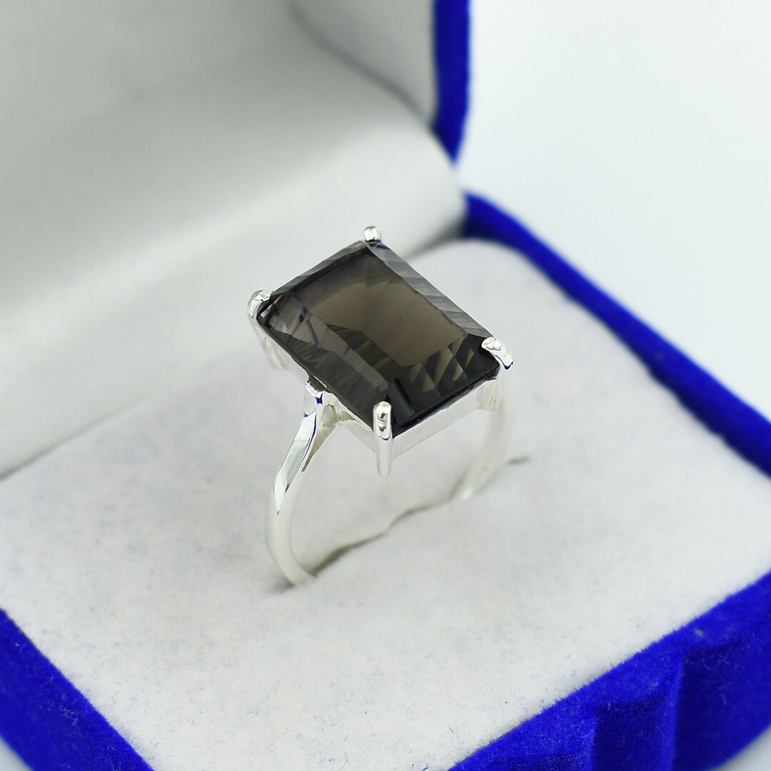 Smoky Quartz Ring, Natural Smoky Diamond Cut Ring, Promise Ring, Womens ...