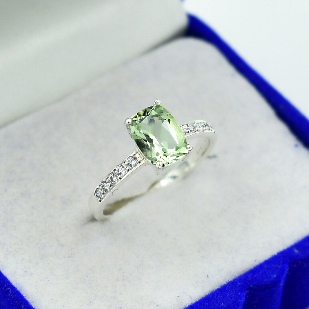 Amethyst Ring, Green Amethyst Ring, Engagement Ring, Halo Ring, Promise ...