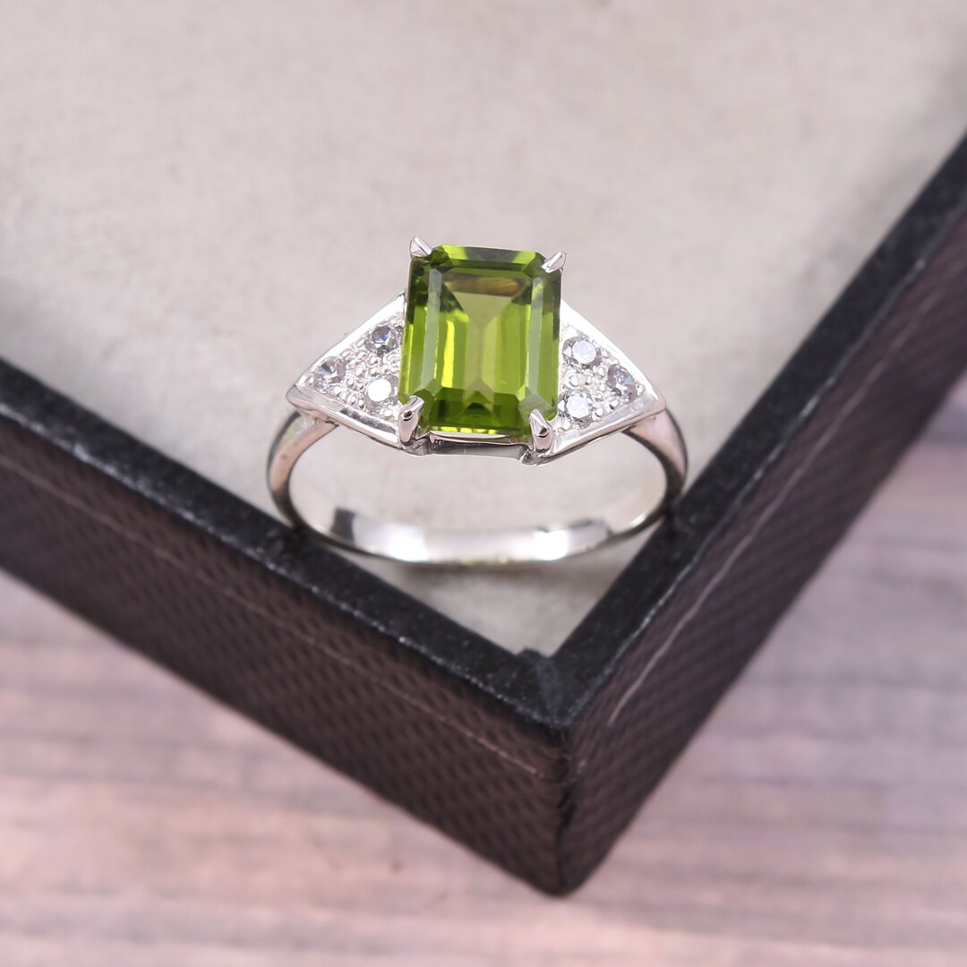 Peridot Ring Octagon Ring Clean Gemstone Ring Promise Ring - Etsy