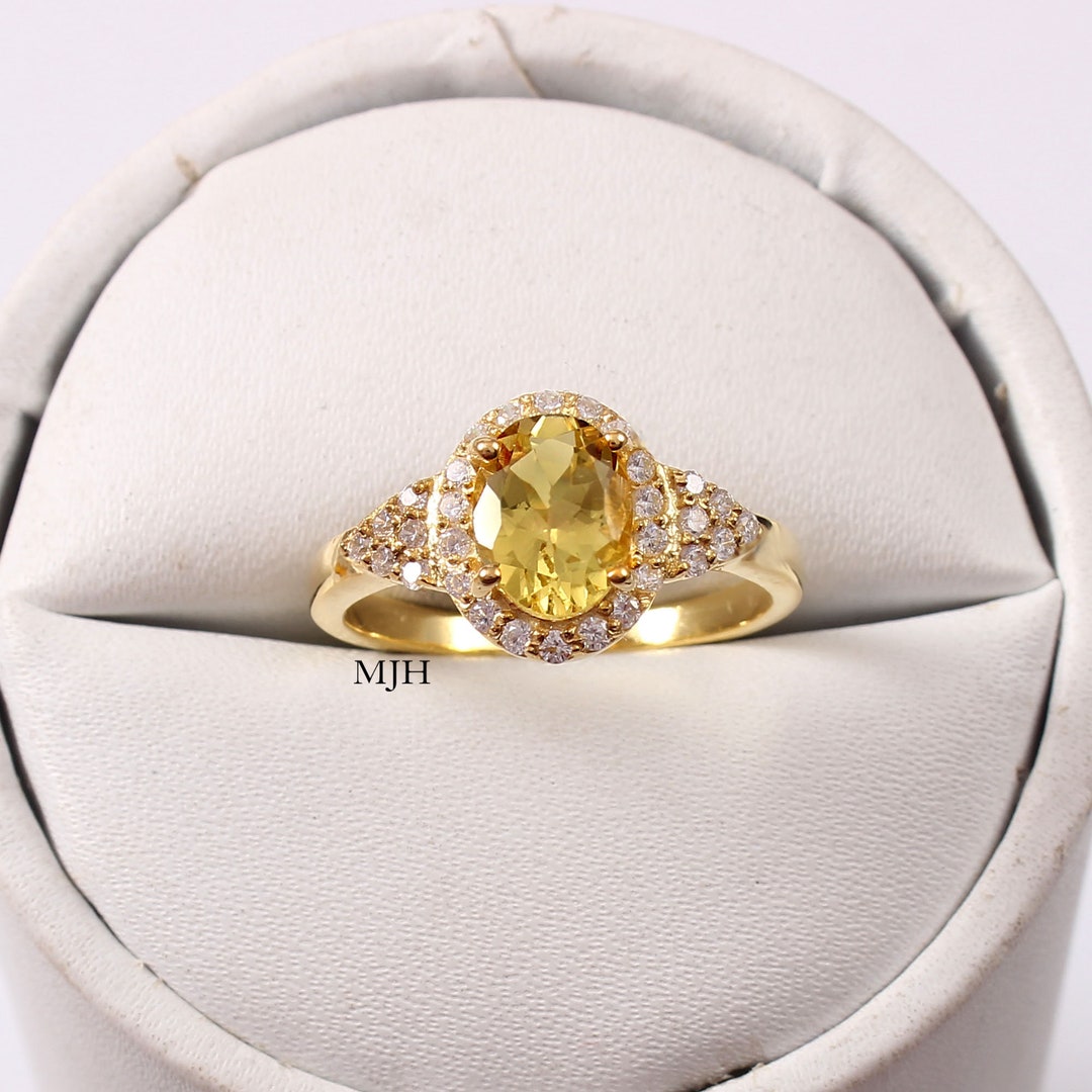 Heliodor Ring , Golden Beryl Ring , Halo Ring, Heliodor Designer Ring ...