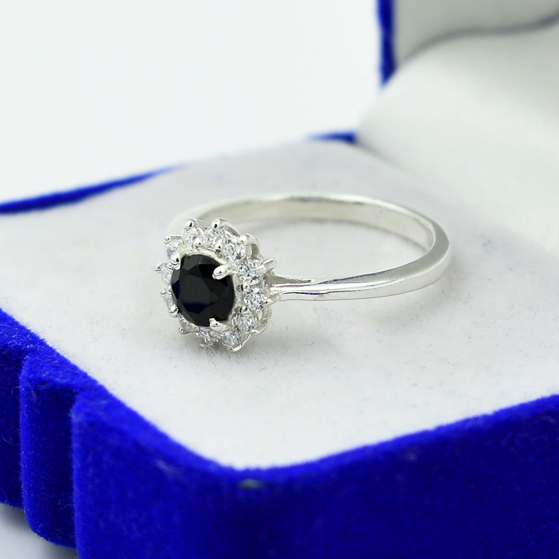 Black Onyx Ring Natural Black Gemstone Ring Halo Ring | Etsy