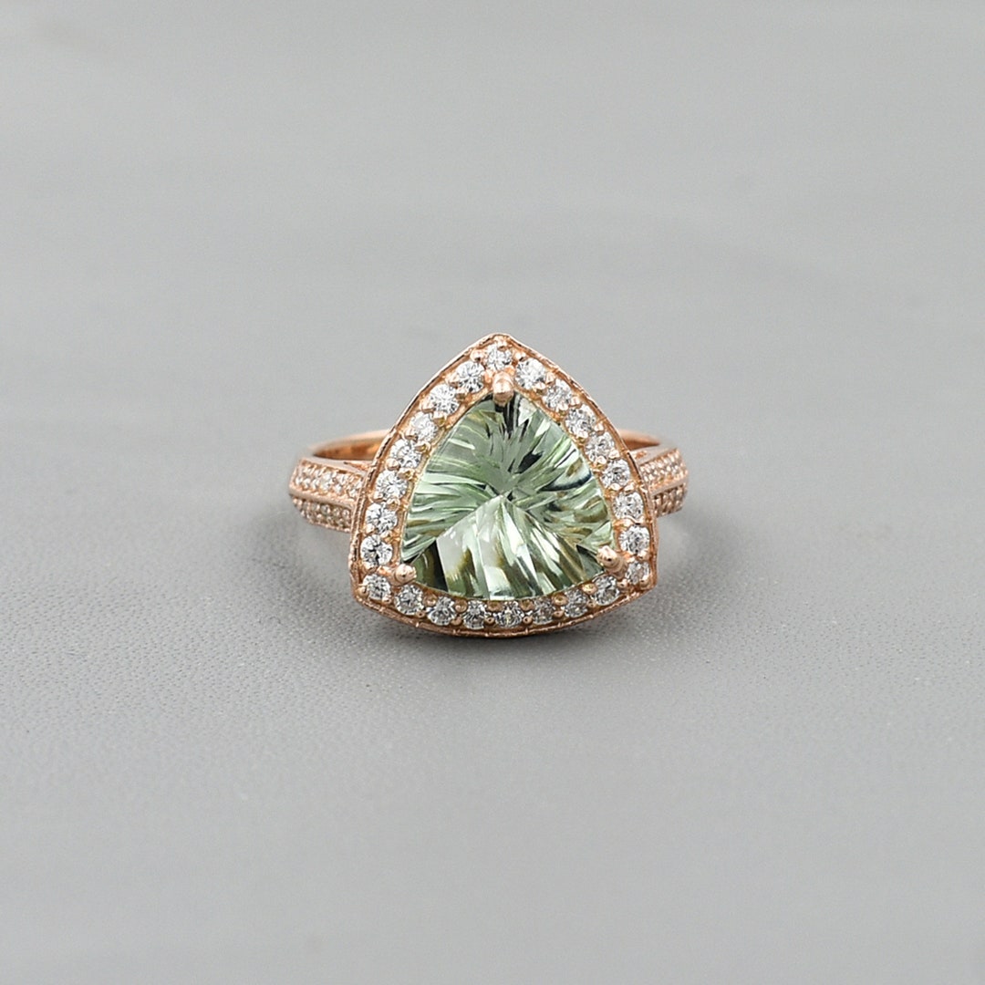 Green Amethyst Ring, Natural Amethyst Ring, Engagement Ring, Halo Ring ...