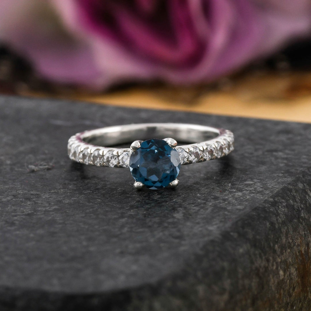 London Topaz Ring, London Blue Topaz Ring, Halo Ring, Topaz Round Ring ...