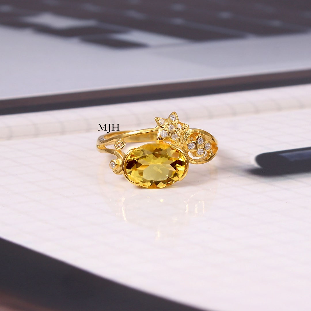 Heliodor Ring, Womens Helidor Ring, Halo Ring, Silver Heliodor Ring ...