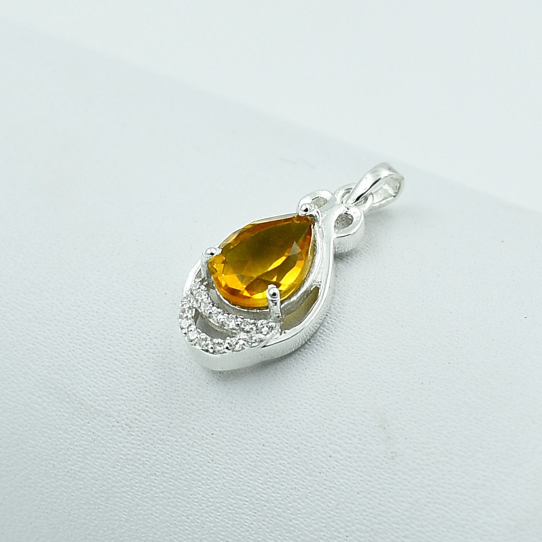 Citrine Pendant Natural Citrine Yellow Citrine Pendant Pear - Etsy