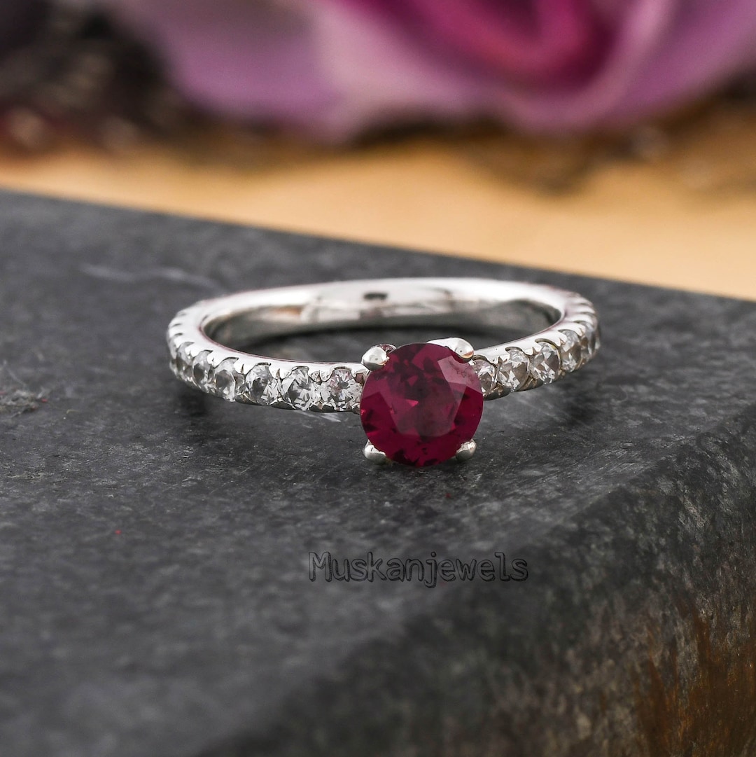 Garnet Ring Rhodolight Pink Garnet Engagement Ring Round - Etsy