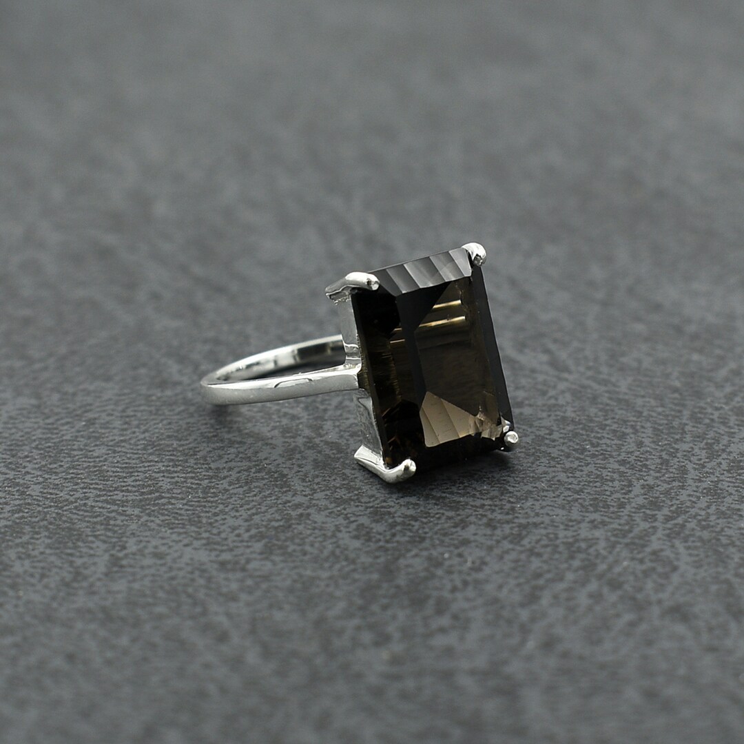 Smoky Quartz Ring Natural Smoky Diamond Cut Ring Promise - Etsy