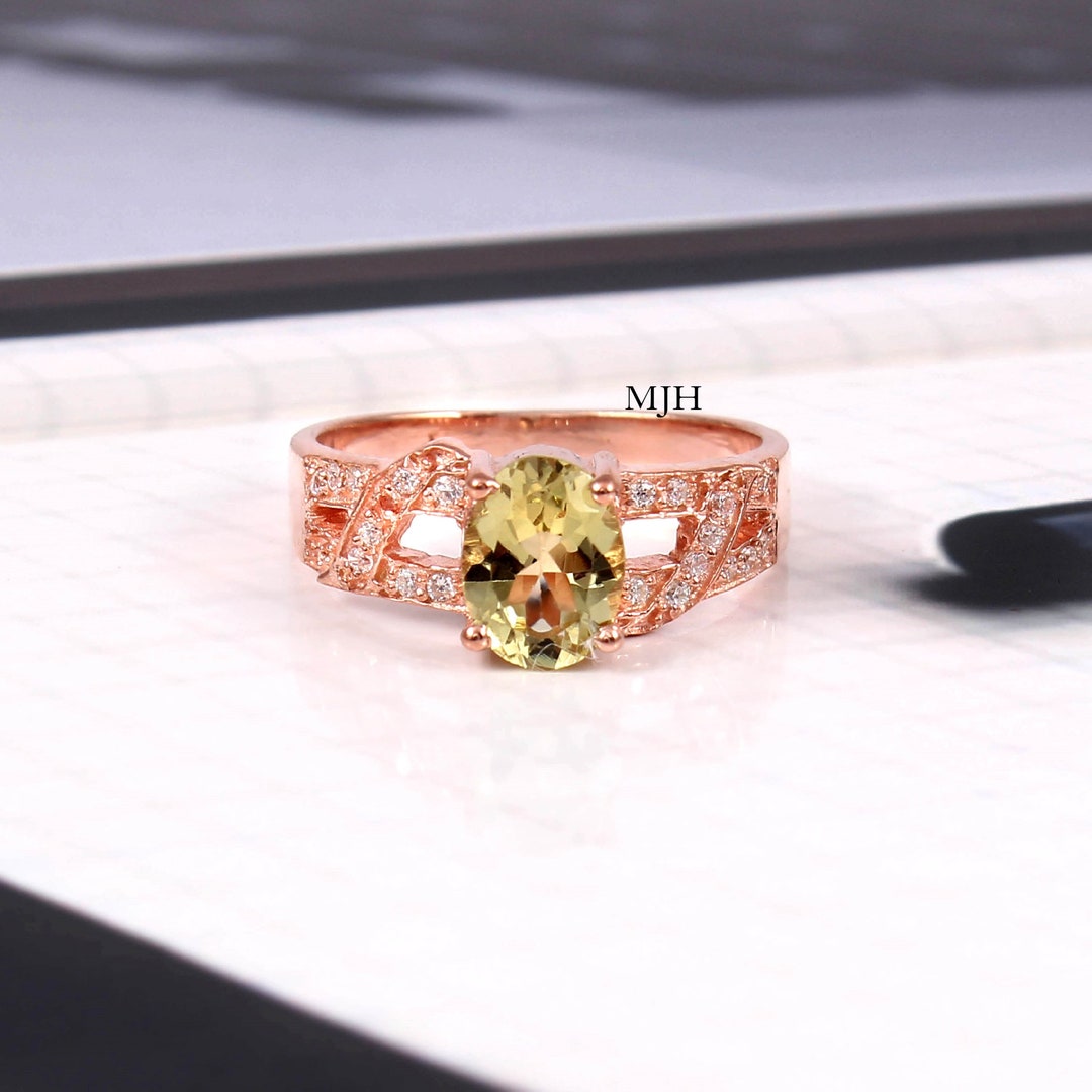 Heliodor Ring , Golden Beryl Ring , Halo Ring, Heliodor Designer Ring ...